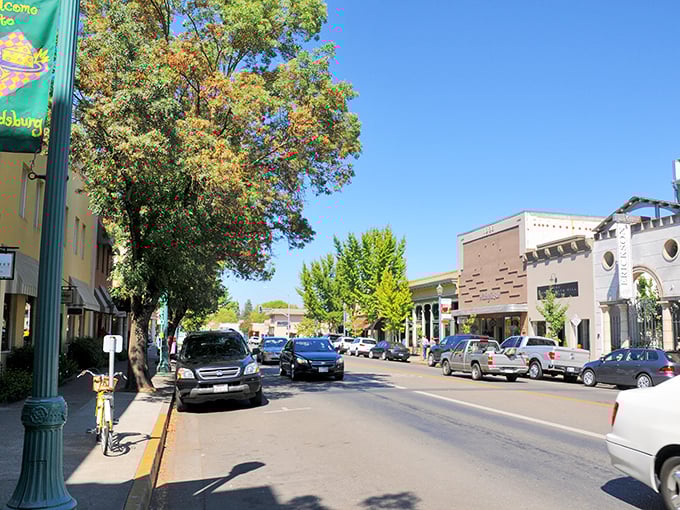 Healdsburg's tree-lined streets showcase colorful buildings that house some of wine country's finest tasting rooms and eateries.