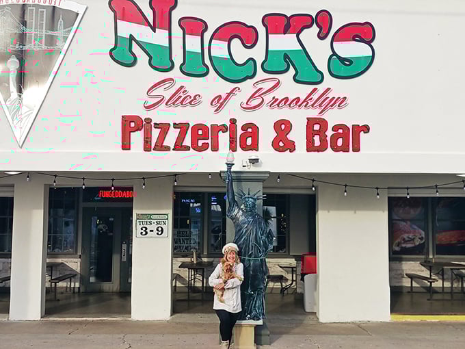 Nick's Statue of Liberty stands guard outside, promising Brooklyn-style slices that would make any New Yorker feel at home.