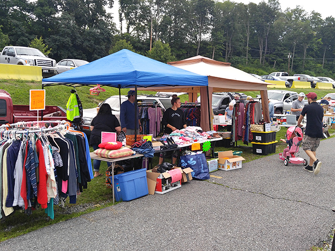 Trader Jack's sprawling outdoor market transforms an ordinary parking lot into a weekend wonderland of potential discoveries.
