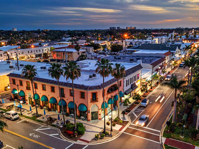 The colorful buildings of Venice light up after dark, creating a magical atmosphere for evening strolls and ice cream cones.