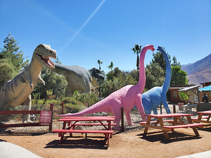 These colorful dinos offer the perfect roadside photo op&mdash;because nothing says "California road trip" like posing with a hot pink brontosaurus.