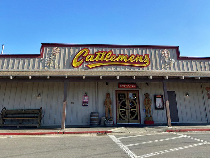 The Western facade isn't just for show – it's a promise that hearty, no-nonsense steaks await inside.