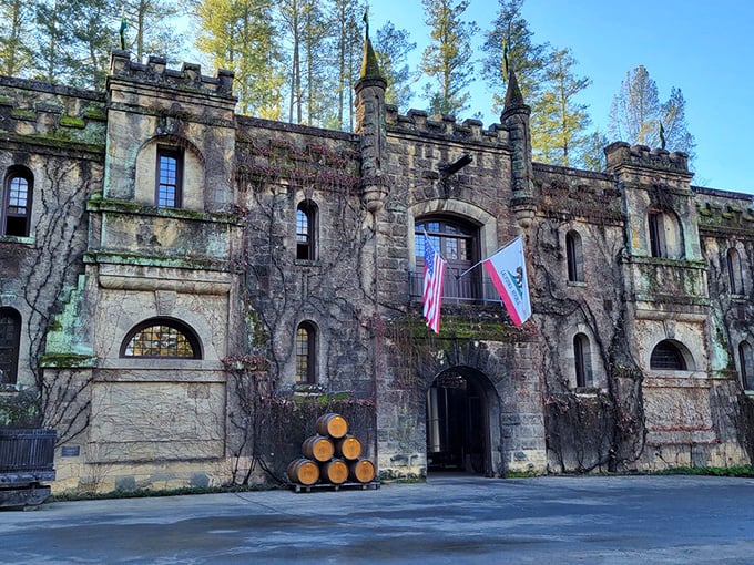 Napa Valley's crown jewel! This historic winery's ivy-covered walls and perfect reflection create postcard-worthy scenery.
