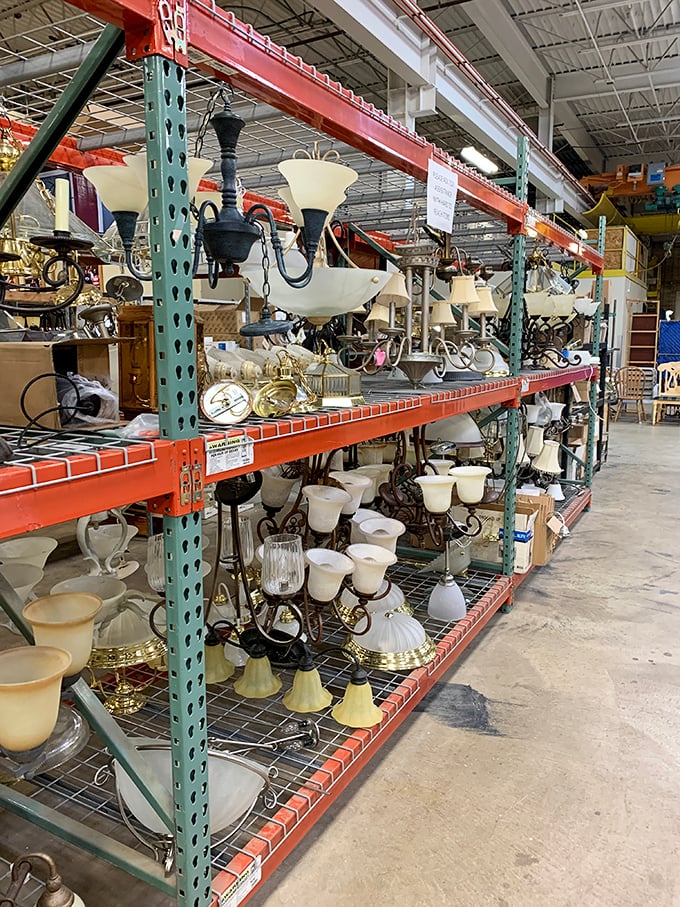 Light fixtures galore! ReStore's chandelier section is where budget meets beauty in the most illuminating way possible.