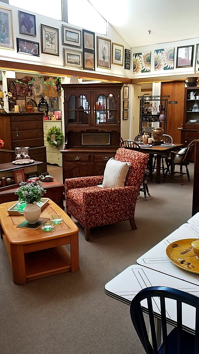 Inside The Salvage Yard, carefully arranged furniture vignettes show how yesterday's castoffs become today's character-filled treasures.