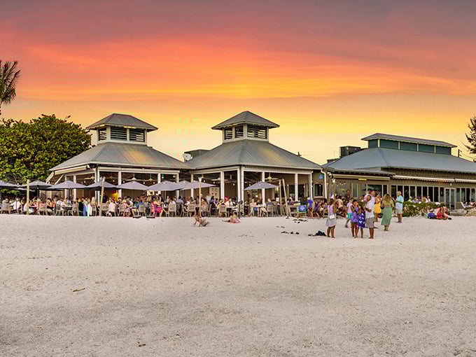 Sunset specialists! The Sandbar's west-facing position ensures nature's light show accompanies every perfectly grilled fish filet.