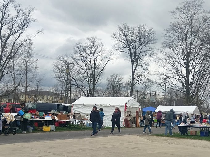 Shoppers stroll between vendors at Tiffin, where every weekend brings new merchandise and fresh opportunities for discovery.