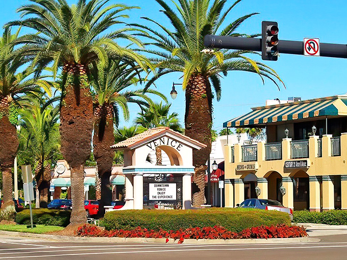 Venice's downtown welcomes visitors with palm trees and Mediterranean architecture that makes you want to order pasta.