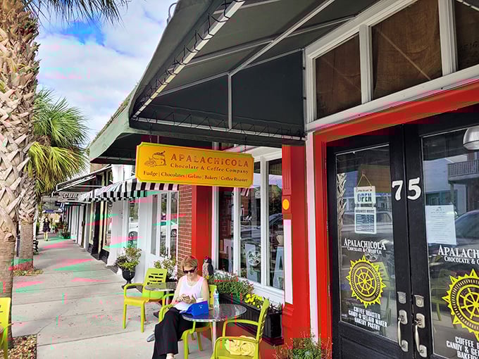 The Apalachicola Chocolate & Coffee Company offers the perfect morning ritual &ndash; caffeine, sweetness, and a cheerful yellow chair for people-watching.