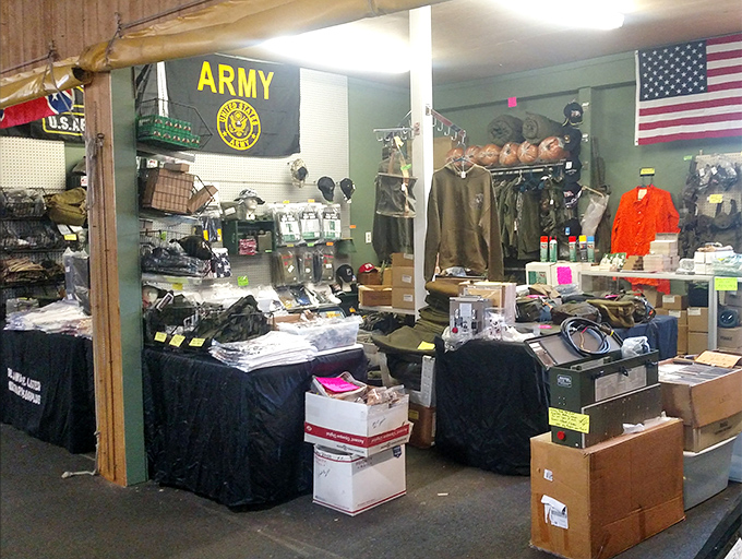 Military memorabilia stands at attention, offering collectors pieces of history alongside practical gear for weekend warriors.