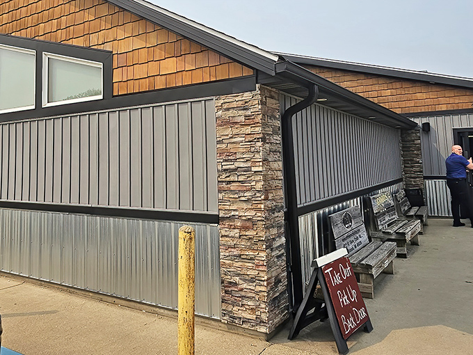 Even the pickup area has character&mdash;stone accents and wooden benches make waiting for takeout feel like part of the experience.