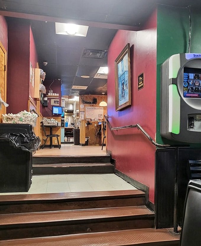 Steps leading to flavor town. The diner's multi-level layout adds character to this Athens institution where hunger goes to surrender.