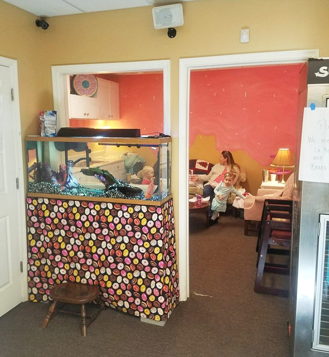 A glimpse into the family-friendly side of Glazed &ndash; where even the fish tank is decorated with donut-themed flair.