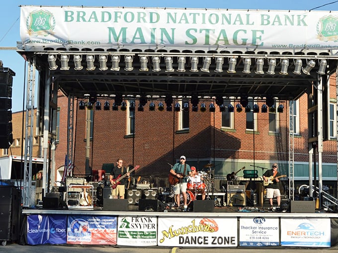 Live music on the Bradford National Bank Main Stage&mdash;where local musicians rock out with the enthusiasm of Madison Square Garden in a setting where you can actually find parking.