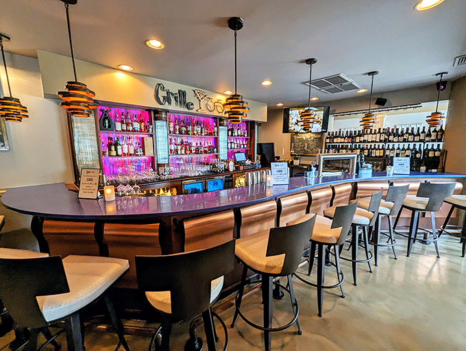 A bar that glows with possibility &ndash; where the bottles are arranged like a colorful choir ready to sing you into a state of relaxed bliss.