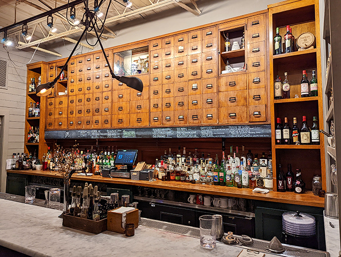 The Apothecary bar in back cleverly transforms the building's pharmaceutical past into cocktail present&mdash;where "take with food" is still sound advice.