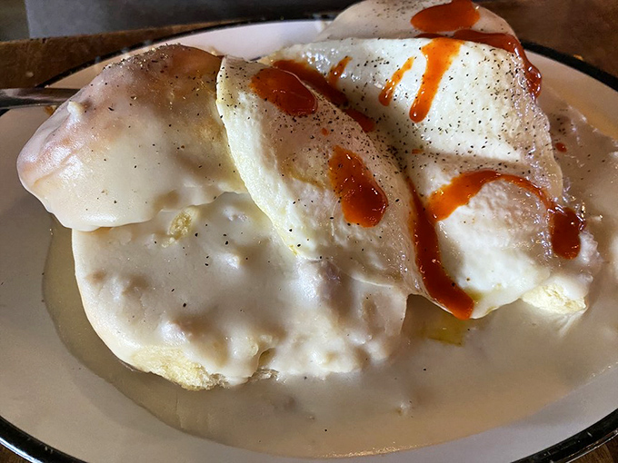 Biscuits and gravy, the ultimate Southern comfort translated fluently into Nebraska's heartland language of deliciousness.