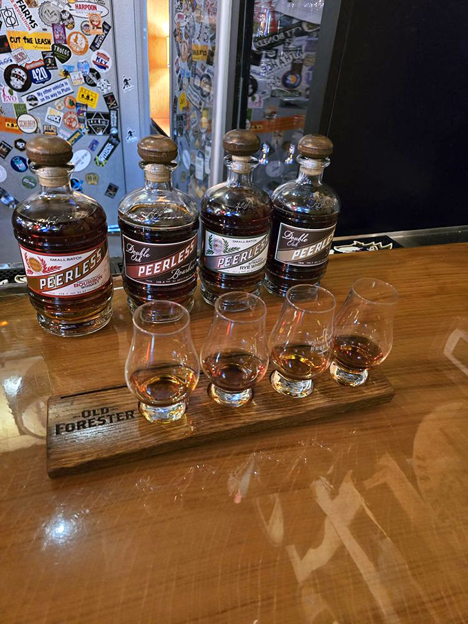 Bourbon flights that take your taste buds on a journey. The Old Forester board suggests someone here knows their whiskey isn't just an afterthought.