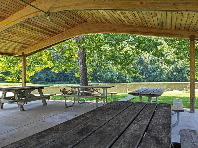 Riverside picnic shelters – where family reunions and first dates have unfolded beneath the same wooden beams for generations.