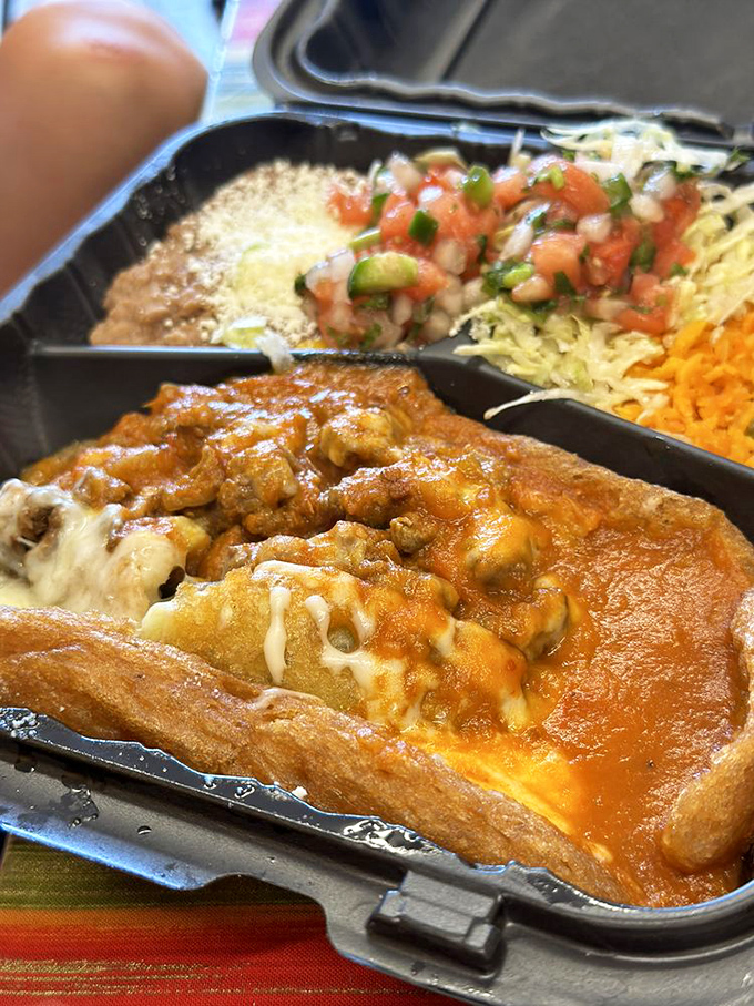 A chile relleno that's having an identity crisis as a flavor bomb. The sauce alone would make cardboard taste like a delicacy.