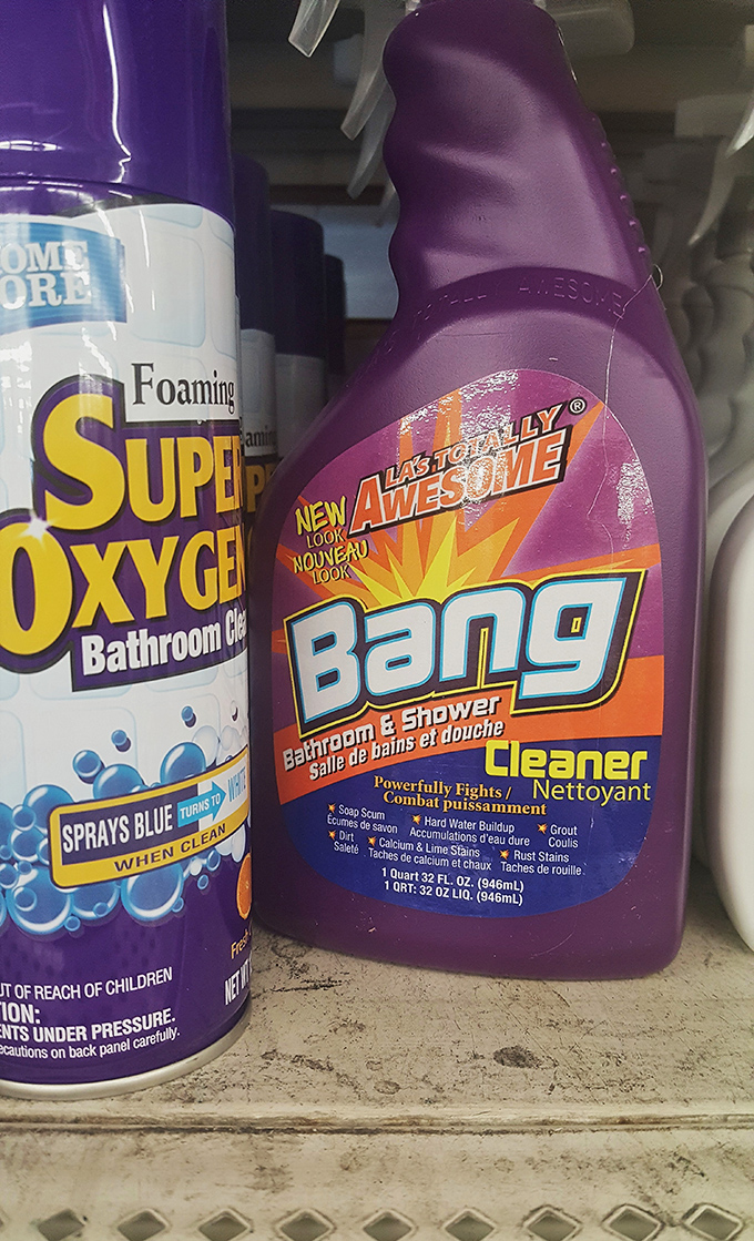 Cleaning products with packaging so bold they practically dare the dirt to stick around. Bathroom grime doesn't stand a chance.