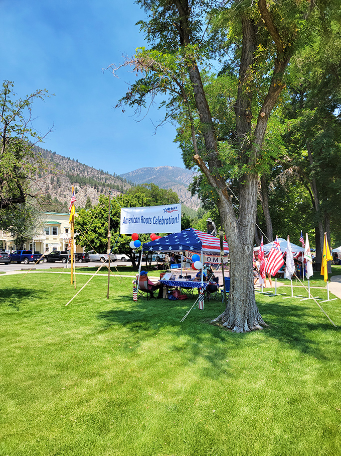Nothing says "small-town America" quite like a community celebration where the flags outnumber the residents two-to-one.