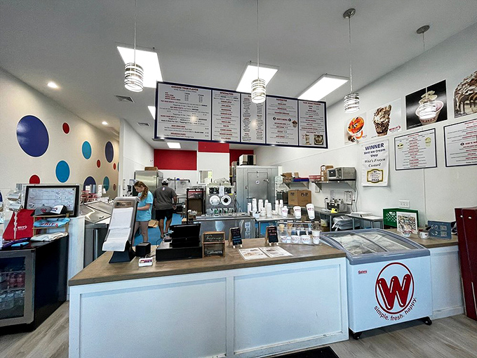 Behind this counter, custard dreams become reality. The menu board overhead lists possibilities limited only by your imagination and waistband.