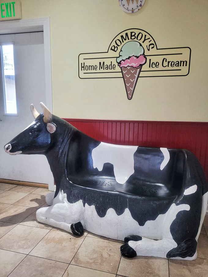 The cow statue isn't just decoration&mdash;it's a silent sentinel guarding the ice cream realm. Pay your respects before ordering.