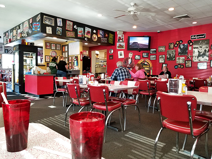 Red chairs, checkered floors, and walls plastered with memories&mdash;this isn't decoration, it's a living museum of American dining culture.