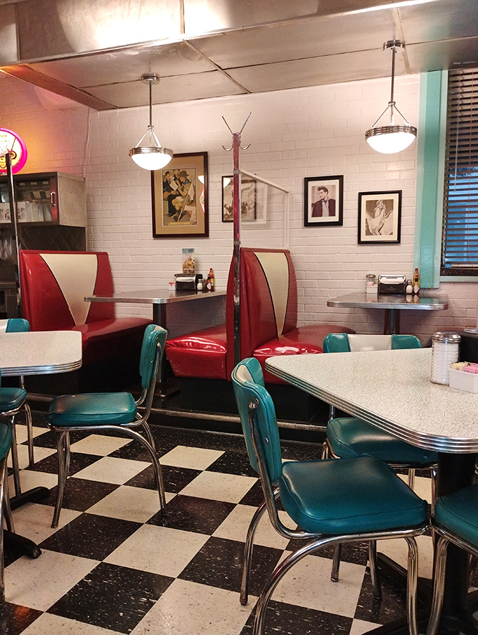 Red vinyl booths and turquoise chairs create a time capsule where calories don't count and conversations flow as freely as the coffee.