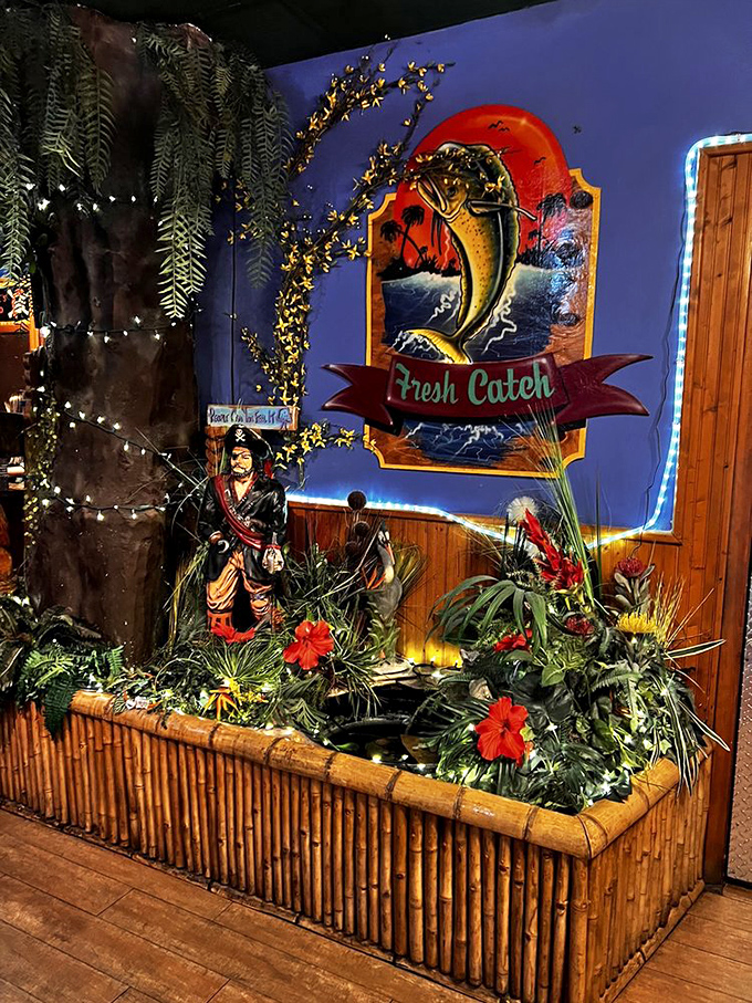 This isn't just restaurant d&eacute;cor&mdash;it's a pirate's dream retirement home, where fishing memorabilia meets tropical plants in perfect Florida harmony.