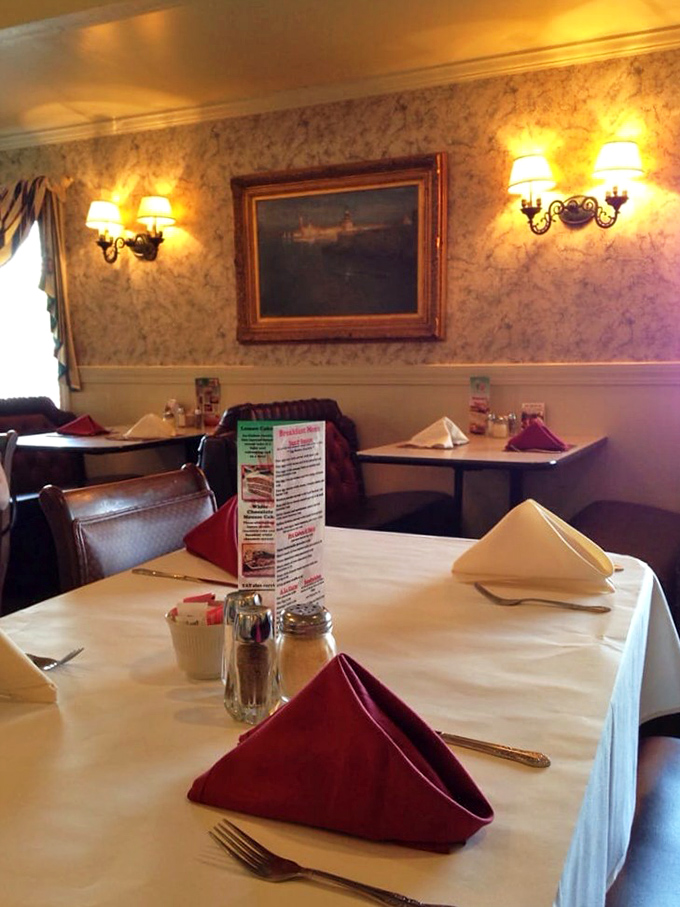 Red napkins stand at attention on white tablecloths while warm lighting creates the perfect ambiance. This isn't decoration&mdash;it's tradition on display.