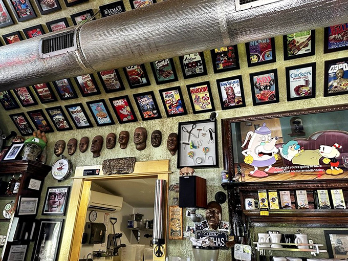 The ceiling alone is worth the visit&mdash;a gallery of nostalgia where even the dinosaur skeleton seems to be enjoying the vibe.