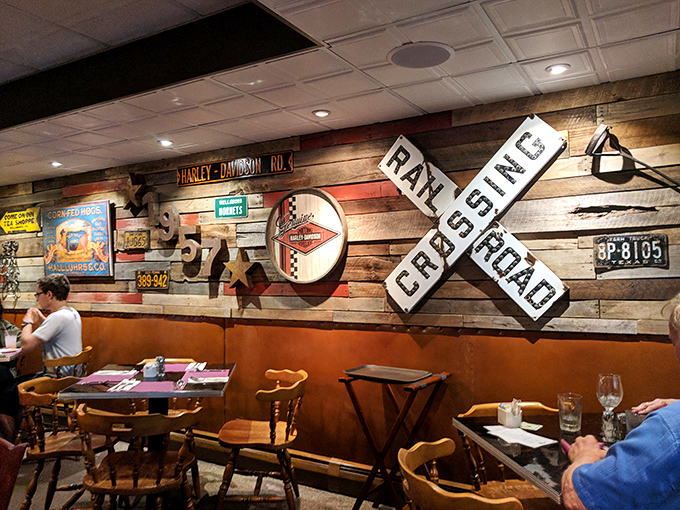 The railroad crossing sign isn't just decoration—it's a warning that your diet plans are about to be derailed in the most delicious way possible.