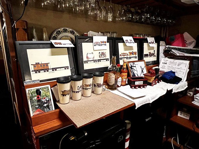 All aboard the memorabilia express! This collection of train-themed treasures shows someone's passion has clearly left the station and gone full throttle.