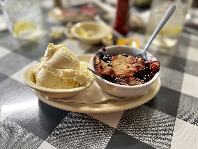 A cobbler and ice cream pas de deux that performs the eternal dance of hot and cold, sweet and creamy, homestyle and heavenly.