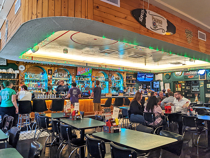 The Cricket's dining room buzzes with the energy of people united by a common mission: conquering hunger with spectacular burgers and cold beer.