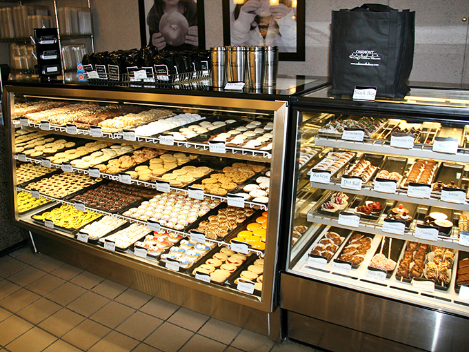Behold the Wall of Temptation! This display case doesn't just offer pastries&mdash;it presents possibilities, each one more buttery and delicious than the last.