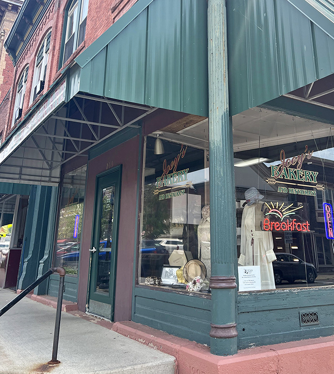 Corner entrance charm with vintage architectural details. Joey's storefront has welcomed hungry Pennsylvanians through changing seasons and decades.