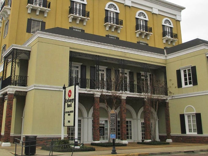 The Exchange Bank building showcases that distinctly Southern architectural flair that says, "Yes, we're serious about money AND aesthetics."