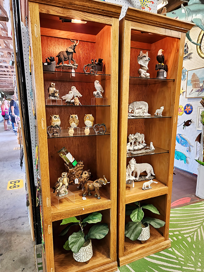 Cabinet of curiosities! These figurines stand ready to either elegantly decorate your mantel or slightly unnerve overnight guests.