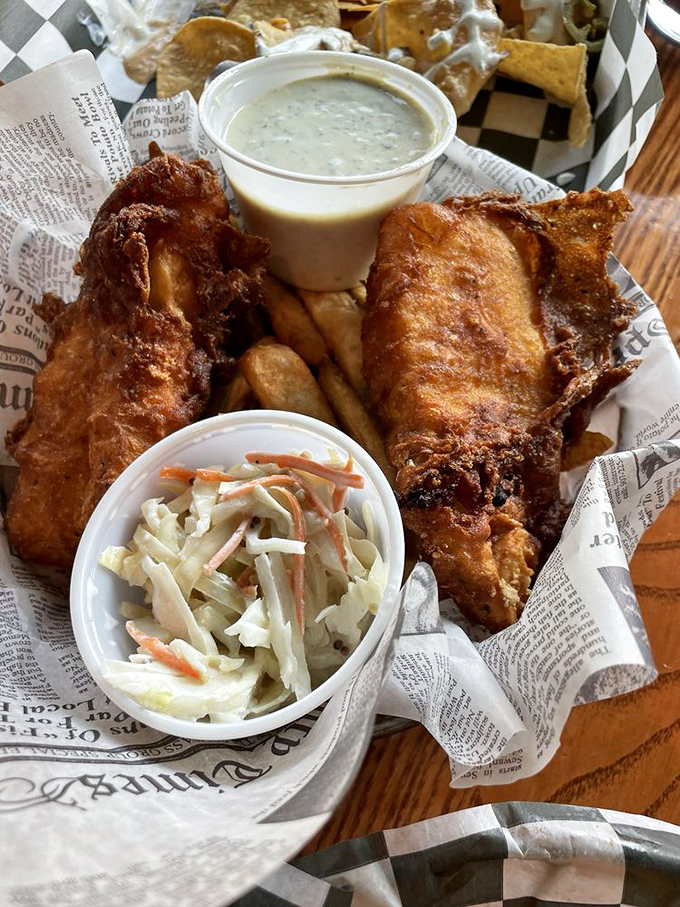 Fish and chips that would make a British pub regular nod in approval&mdash;crispy exterior giving way to flaky fish that tastes like it just met the fryer.