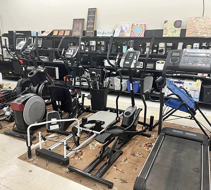 The exercise equipment section: where good intentions and barely-used treadmills find their second chance at fulfilling New Year's resolutions.