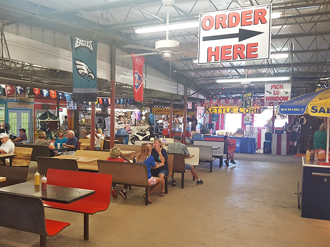 Fuel stations for serious shoppers! This food court area offers delicious pit stops where bargain hunters recharge before diving back into the retail fray.