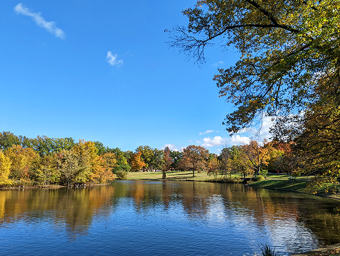 Forest Hill Park's autumn reflection creates a double dose of seasonal splendor. Nature showing off like it's auditioning for a calendar photo shoot.