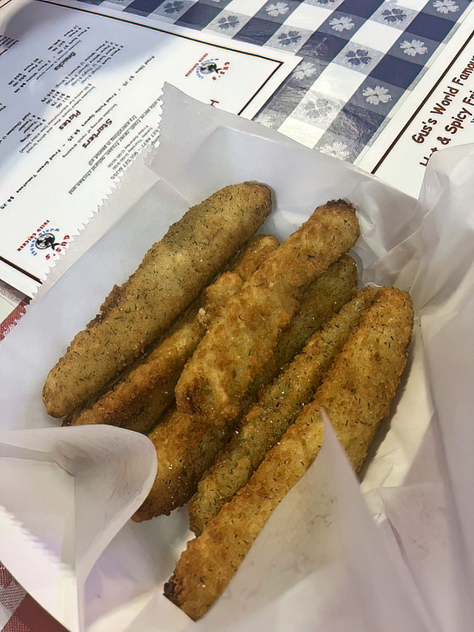 Fried pickle spears&mdash;the perfect salty, briny appetizer that makes you wonder why we ever ate pickles any other way.