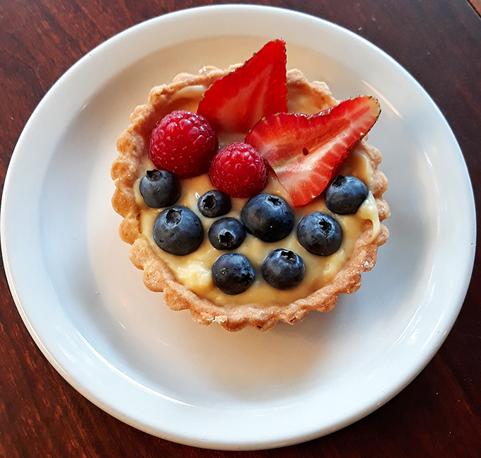 A fruit tart that's both gallery-worthy art installation and perfect breakfast&mdash;those blueberries arranged with the precision of a Swiss watchmaker.