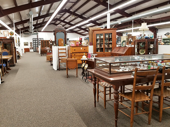 Furniture that has witnessed generations of family dinners awaits new stories. That glass display case probably held someone's prized collection of spoons.