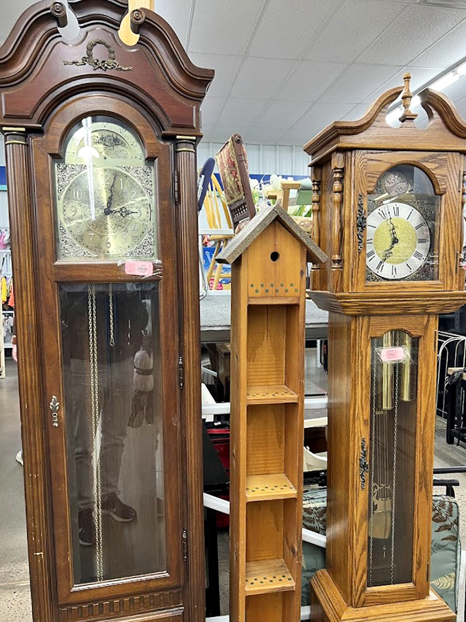 Timeless in the most literal sense. These grandfather clocks stand like sentinels of bygone eras, ready to mark the hours in someone's lucky living room.