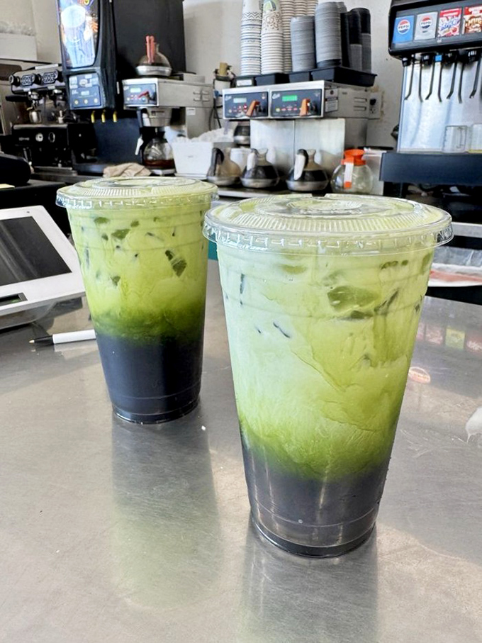These green Thai tea drinks look like science experiments gone deliciously right&mdash;layers of vibrant color promising exotic refreshment with every sip.